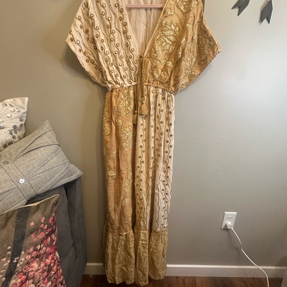 Ananta | Dresses | Elegant Gold And Cream Maxi Dress | Poshmark